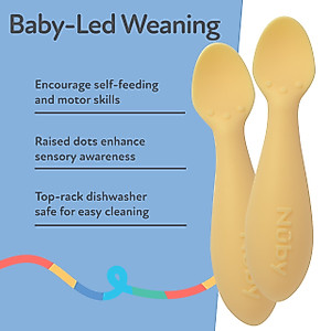 Nuby Silicone Mini Spoons - (2-Pack) Baby-Led Weaning Spoons for Babies - 4+ Months - Yellow