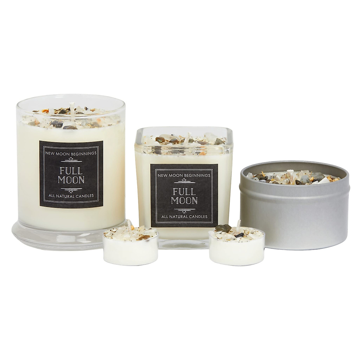 Full Moon® Candle by New Moon Beginnings - Purification & Cleansing Candle - Dried Flower, Herb, & Crystal Candles - Aromatherapy Candles - Soy Candle - 8oz Tin