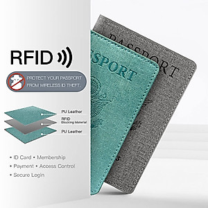 VIDIVICI Unisex 2pk RFID Passport And Vaccine Card Holder Combo,Passport Holder-Black&Light Blue