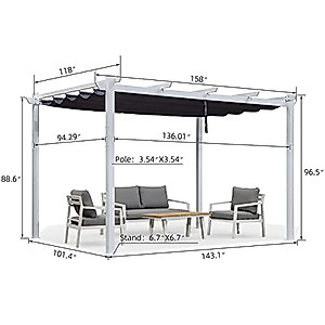PURPLE LEAF Pergola with Retractable Canopy White Pergola Gazebo Patio Metal 10'X 13' Grape Trellis Pergola Pavilion Grill for Backyard Wooden Deck Garden Modern Outdoor Pergola, Navy Blue