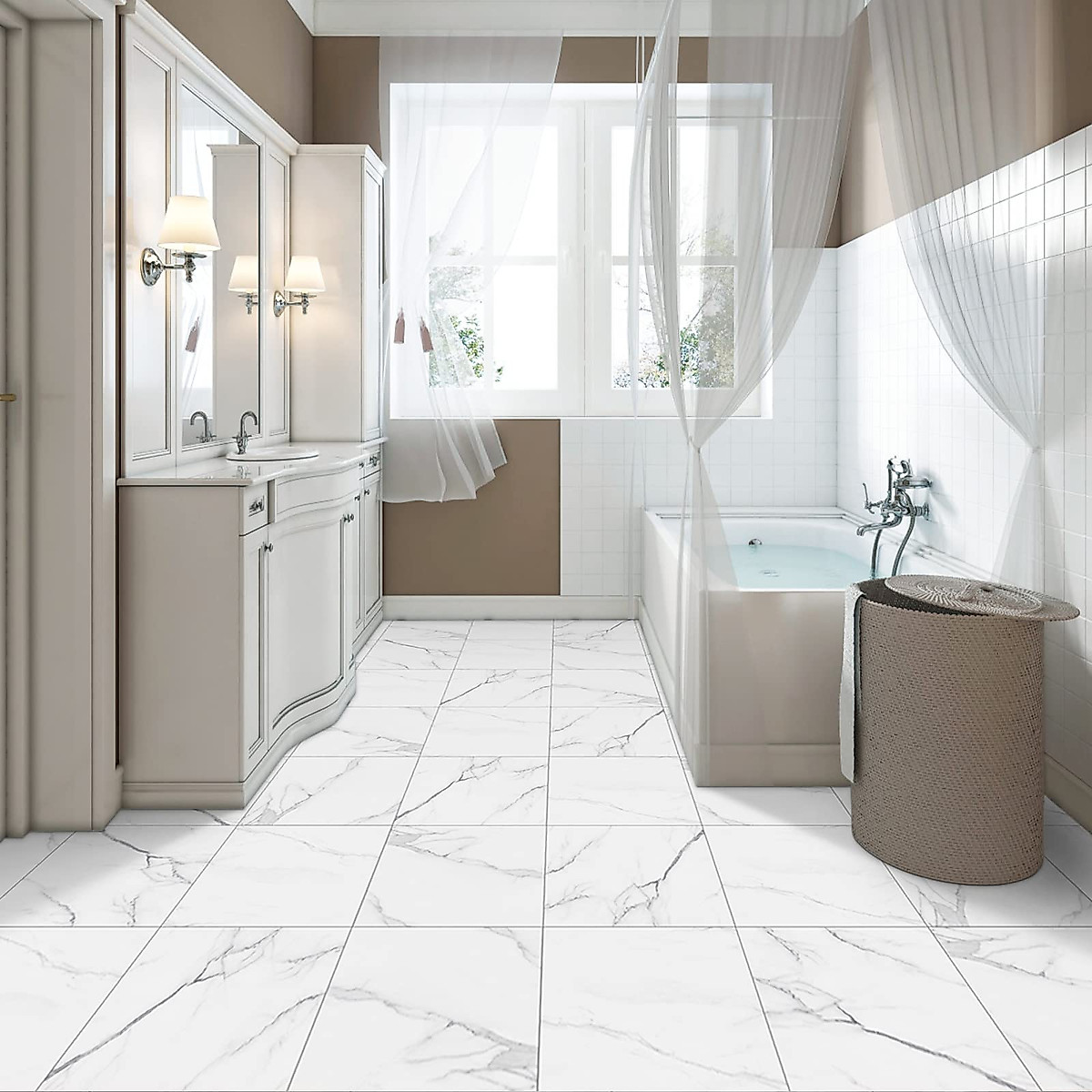 Peel and Stick Floor Tile Vinyl Flooring Floor Tiles Peel and Stick Waterproof 12” X 12” Upgrade Thickness for Bathroom Kitchen Living Room, 10Pcs/Pack