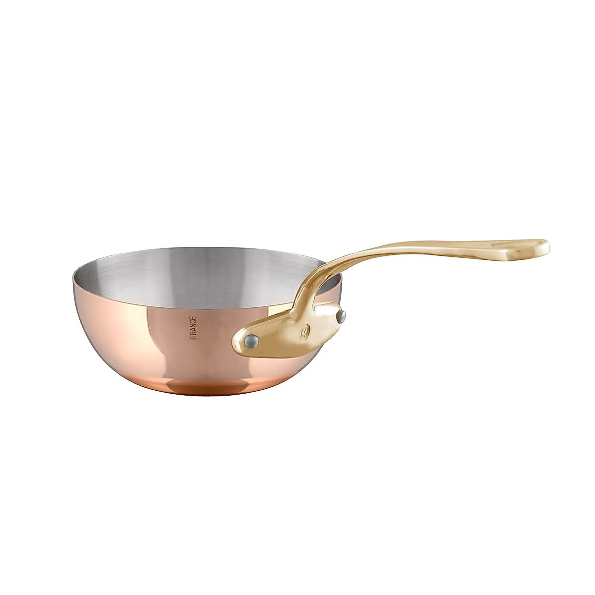 Mauviel M'200 B 2mm Polished Copper & Stainless Steel Splayed Curved Saute Pan With Brass Handles, 3.7-qt, Made in France