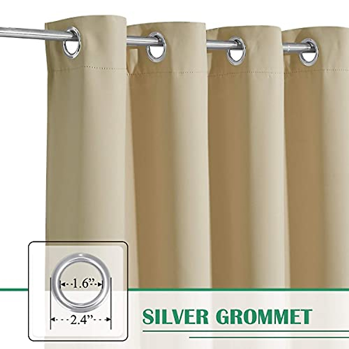 StangH Outdoor Curtains Beige Waterproof - Thick Fabric Light Blocking Blackout Patio Drapes with Grommet Top Thermal Insulated Drapes for Lanai/Porch/Open-air Dining, Cream Beige, W52 x L84, 1 Panel