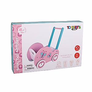 Toysters Wooden Push Walker Wagon for Toddlers | Adorable Baby Doll Carrier Buggy | Push Along Walking Toy and Doll Pram | Includes Stroller Mattress and Pillow | AT150