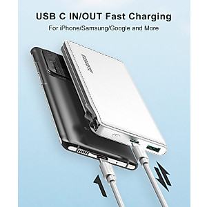 Alongza Portable Phone Charger 2 Pack Lightweight Power Bank with Built-in Cable External Phone Charger Small 6000mAh and 10000mAh for Cell Phones