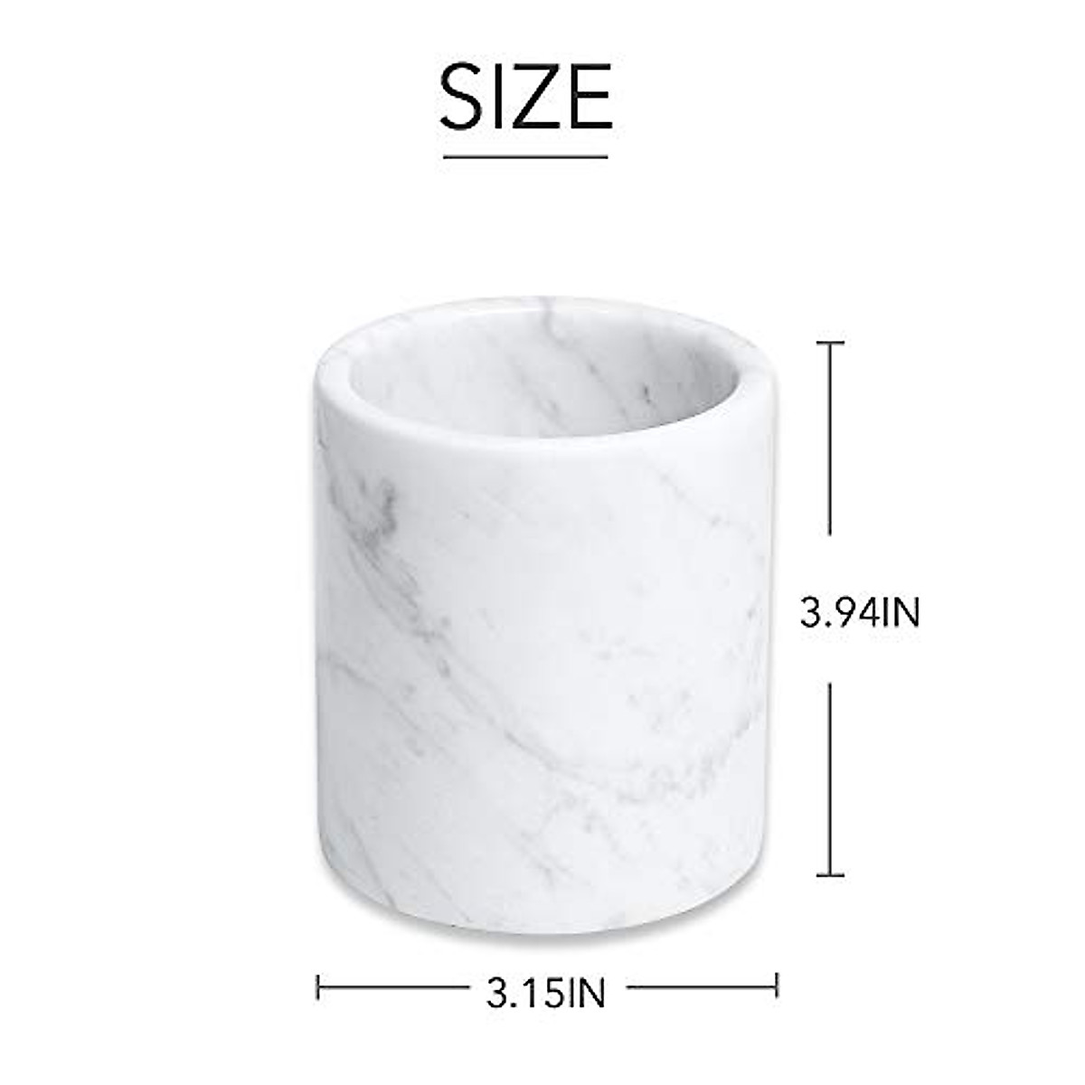 JIMEI Natural Marble Pencil Pen Holder Stand for Desk, Makeup Brush Cup for Girls, Bathroom Tumbler Cup, Durable Office & Home Organizer Pencil Holder (White)