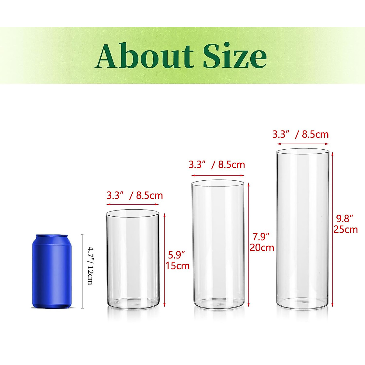 Hewory Glass Cylinder Vases Set of 6, Hurricane Candle Holders for Pillar or Floating Candles, Tall Clear Vase for Centerpieces, Round Vases for Wedding Anniversary Events Home Table Decor, 5.9in