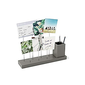 Umbra Gala Photo Display, Multi Gallery for 7 Images Plus Planter/Pen Holder, Desk Picture Frame, W31×D21×H8cm, Gray
