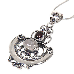 NOVICA Artisan Handcrafted Rainbow Moonstone Pendant Necklace | .925 Sterling Silver Birthstone Necklace | Garnet Pendant Necklace | Teardrop Pendant Necklace | Handmade Pendant Necklace