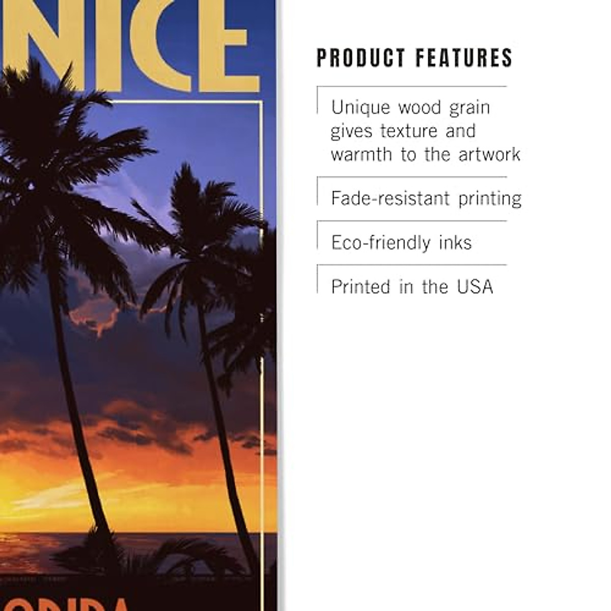 Lantern Press 6x9 Inch Wood Sign, Ready to Hang Wall Decor, Venice, Florida, Palms and Sunset