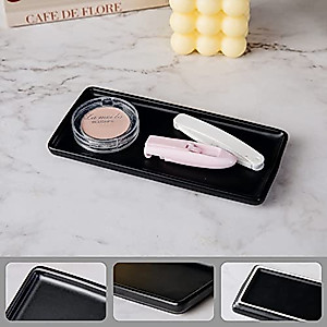 KITCHENLESTAR 6" Small Rectangular Vanity Sink Tray for Bathroom,Ceramic Kitchen Soap Tray,Comestic Holder Bathtub Organizer (Black,6", Set/2)