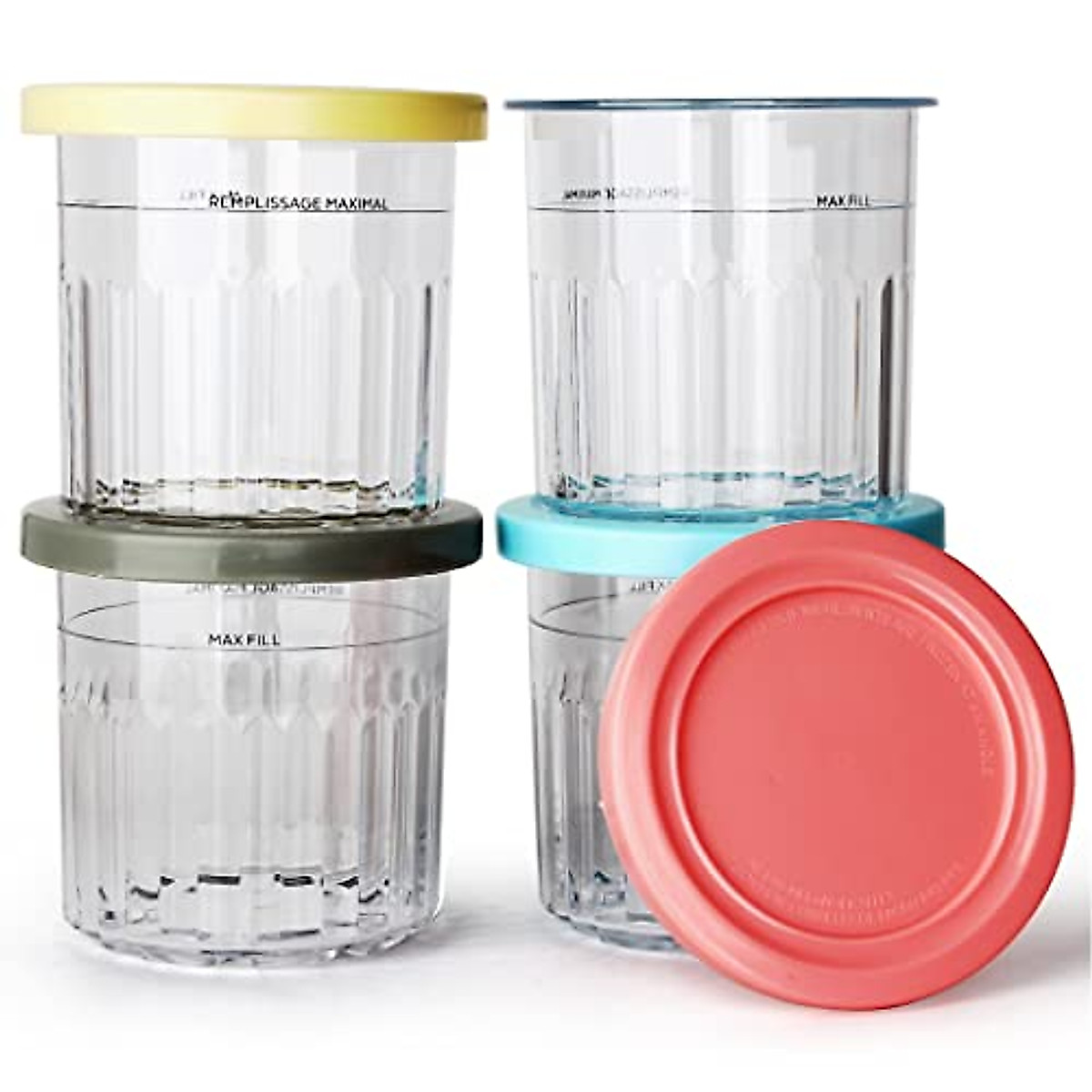 Veterger Replacement Parts 4 pack Extras Containers Pints And Lids,Compatible with Ninja Creami Ice Cream Maker NC299AMZ NC301 NC300 Series