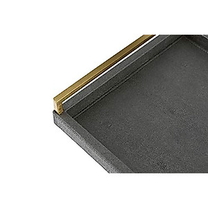 WV Decorative Tray Dark Grey Faux Shagreen Leather with Brushed Gold Stainless Steel Handle ,Serving Tray for Coffee Table, Ottoman in Living Room (Dark Grey)