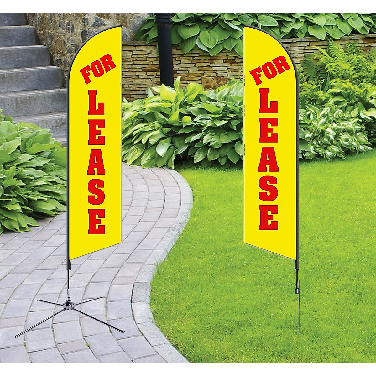 BannerBuzz FOR LEASE flag SINGLE SIDED , BLADE SHAPE Flag KIT Business Sign Banner (2' X 7.58')