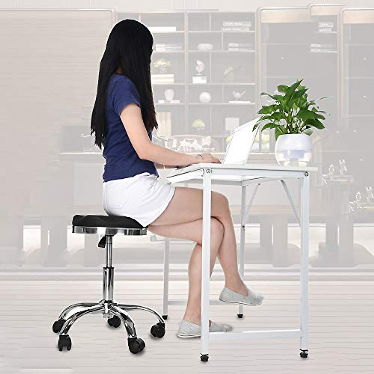 YOMXL Rolling Swivel Saddle Stool with Wheels Height Adjustable for Salon Spa Ergonomic Swivel Chair