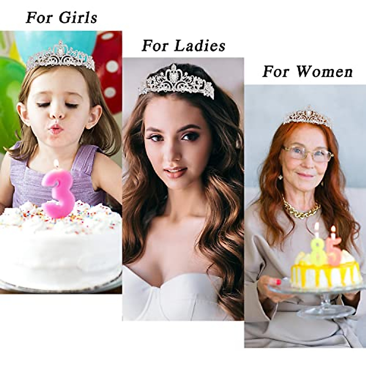 Tiaras Crown, KICOSY Silver Tiaras and Crowns for Women Princess Tiara for Women the Crown for Girls Birthday Crowns for Women Birthday Tiara Princess Crowns and Tiaras for Girls Bride Crystal Crown