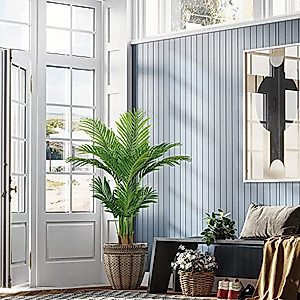 VIAGDO Artificial Kentia Palm Tree 4ft Tall Fake Palm Tree Decor with 15 Trunks Faux Tropical Palm Silk Plant Potted Dypsis Lutescens Plants for Modern Home Office Floor Corner Decor Indoor, 2 Pack