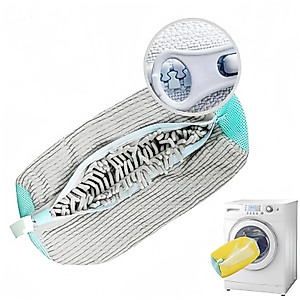 Xicennego Shoes Wash Bag Built in Zipper, Laundry Bags for Shoes with Soft Chenille Fabric, Large Blue Shoes Washing Machine Bag 16'' X 7''