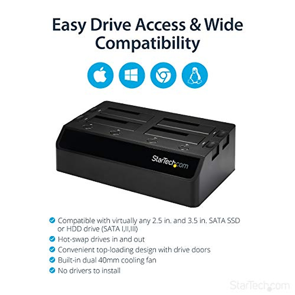 StarTech.com 4-Bay USB 3.0 To SATA Hard Drive Docking Station, USB Hard Drive Dock, External 2.5/3.5" SATA III SSD/HDD Docking Station, Hot-Swap Hard Drive Bay, Top-Loading (SDOCK4U33),Black