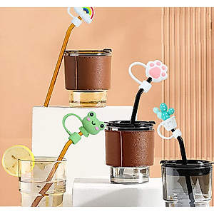 16 Pcs Straw Covers Cap, Silicone Straw Toppers Cute Straw Caps Covers Dustproof Straw Tips Cover 6-8mm Cup Straw Stopper Straw Plugs for Tumblers Reusable Glass Metal Party Drinking Straws