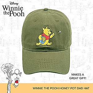Disney Winnie The Pooh Dad Hat, Cotton Adjustable Adult Baseball Cap with Curved Brim, Olive, One Size