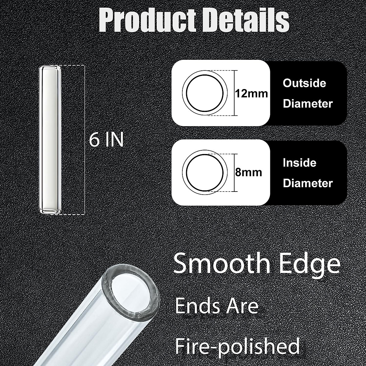 12 Pcs 6 Inches Borosilicate Glass Tubes, Gtysmox 12mm Diameter 2mm Thickness Clear Glass Tubing with 1 Cleaning Brush for DIY Making Glass Crafts