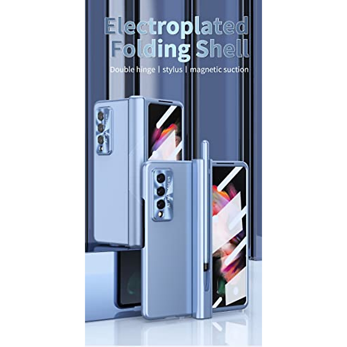 Case with S Pen for Samsung Galaxy Z Fold 3 5G 2021 with Removable Hinge Protection Holder and Built-in Camera Lens Protector and Front Screen Protector