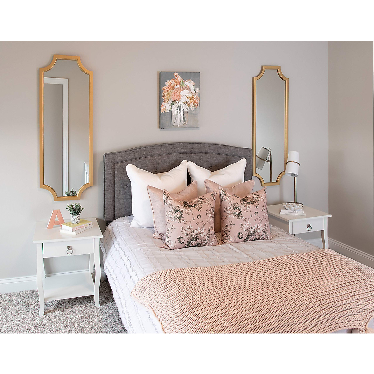 Kate and Laurel Hogan Wood Framed Full-Length Wall Mirror with Scallop Corners, 18x48 Inches, Gold