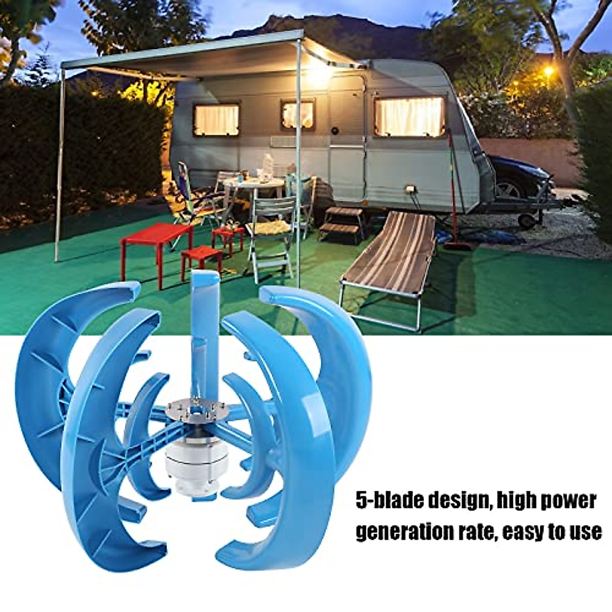 1200W Wind Turbine 5 Blade Wind Vertical Axis Generator Blue Electricity Producer Equipment for Boats Terraces Cabins or Mobile Houses Charging (24V)
