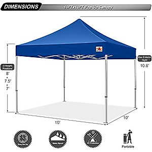 ABCCANOPY Large All Aluminum Canopy Commercial Instant Shade 10x10 Premium Series, Blue
