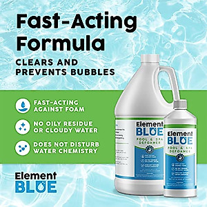 Element Blue - Pool and Spa Defoamer - Reduces Bubble and Foam for Clean, Clear Water - for Fountains, Pools, Hot Tubs, and Spas - Fast-Acting Water Pool Defoamer - 64 OZ