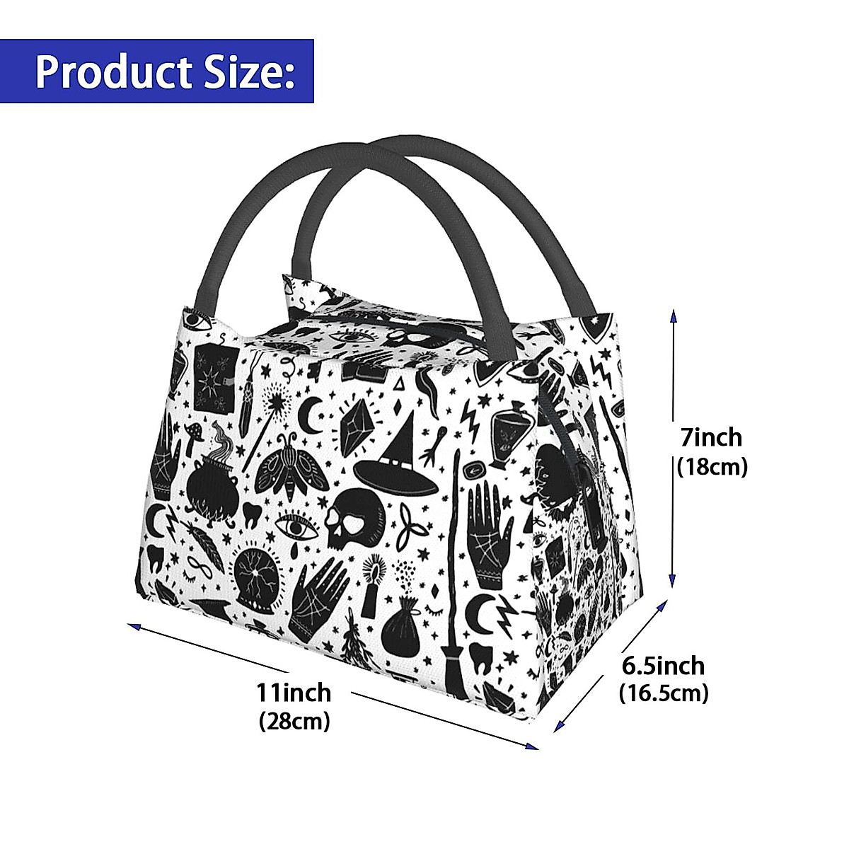 ASYG Gothic Occult Lunch Bag, Bat Print Tote Meal Bag Lunch Holder for Work Outdoor Picnic