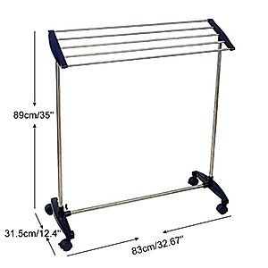 BAOYOUNI Clothes Towels Rolling Drying Rack Laundry Outdoor Indoor Airer on Wheels, 5 Stainless Steel Hanging Rods 32.6'' x 12.4'' x 35'' (Navy Blue)