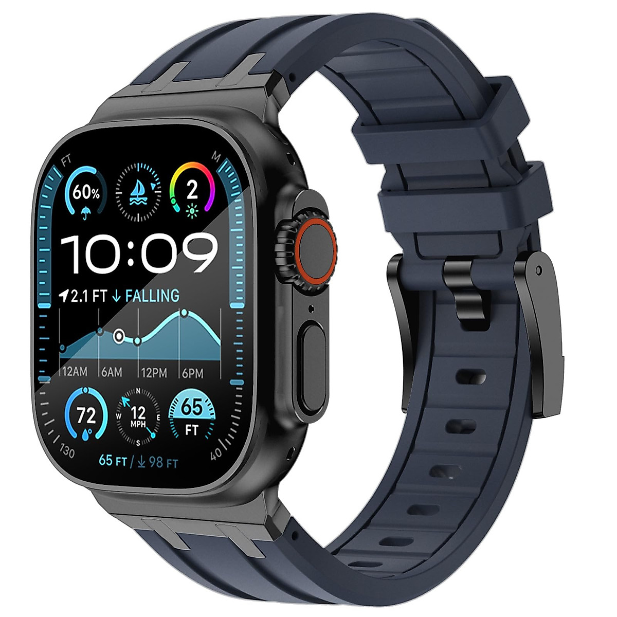 NewWays for Apple Watch Ultra Band 49mm 45mm 44mm 42mm for Men, AP Wide Sport Liquid Silicone Rubber Band with Stainless Steel Adapter for Apple Watch Band for iWatch Series 8 7 6 5 SE Ultra Luxury