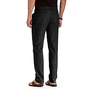Sailwind Men's Drawstring Linen Pants Casual Summer Beach Loose Trousers Black