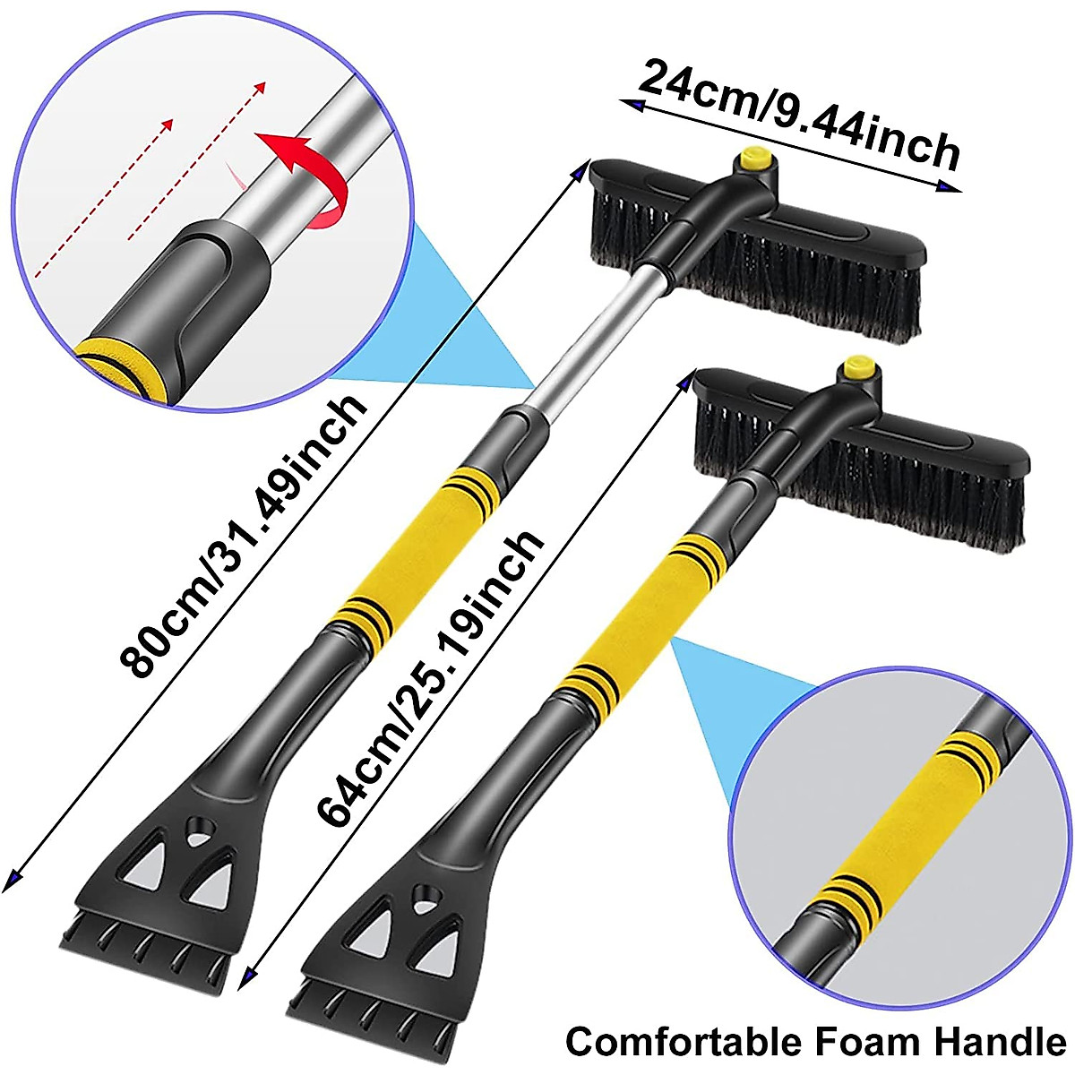 ALLTALE 2-in-1 Detachable Snow Brush and Ice Scraper, Heavy Duty ABS Scraper and Scratch Resistant PVC Brush for Cars, Trucks