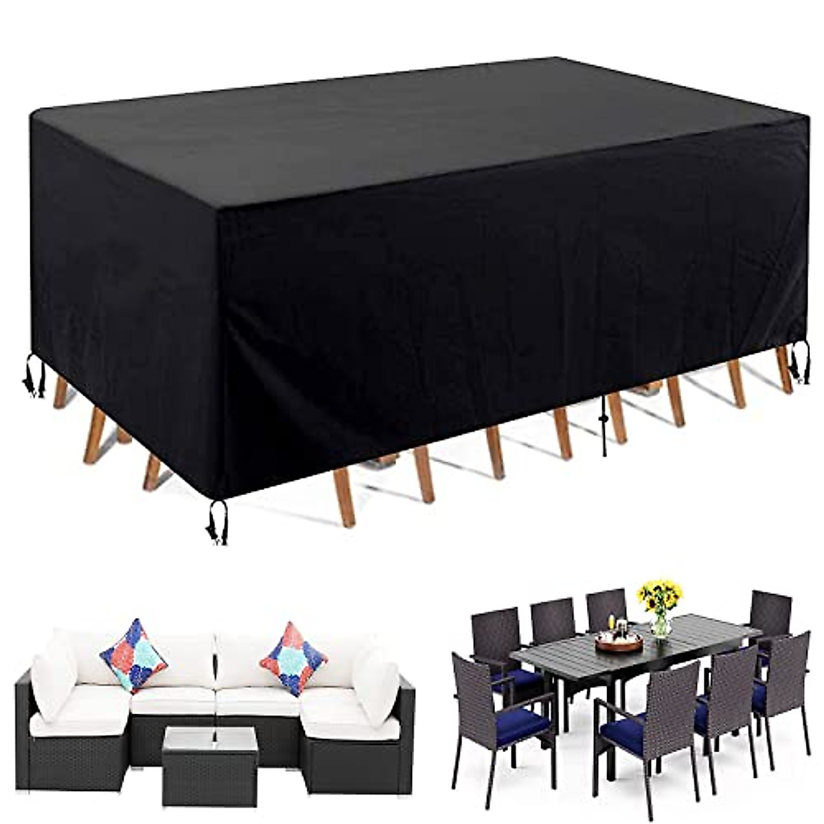 KNHUOS Patio Furniture Covers, Outdoor Furniture Cover Waterproof, 96 "L x 64" W x 40 "H Outdoor Table and Chair Set Cover Wind Dust Proof Anti-UV, Durable Patio Furniture Cover，Rectangular