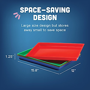 Constructive Playthings Messy Trays, Contains Mess For Arts and Crafts, Premium Plastic Construction To Hold Paint, Sand, and Water, Multi-Color Art Supplies, Creative Play, Set of 4 Activity Trays