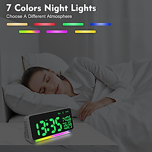[120db Super Loud] Alarm Clocks for Bedrooms, 15 Wake Up Sounds, 7 Color Night Light, Dynamic RGB Color Changing, 0-100% Dimmer, Snooze, Large LED Display, Digital Clock for Heavy Sleepers Adults