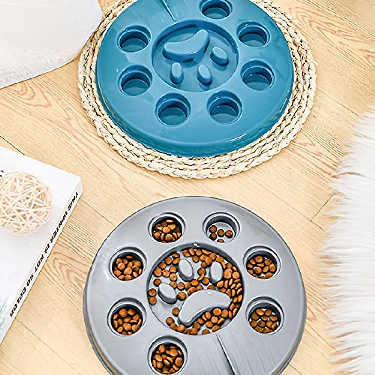 FUUIE Bowls for Food and Water Household Plastic Pet Bowl, Suitable for Cats and Dogs, Slow Food Design, Smooth and Burr-Free (Color : Blue)