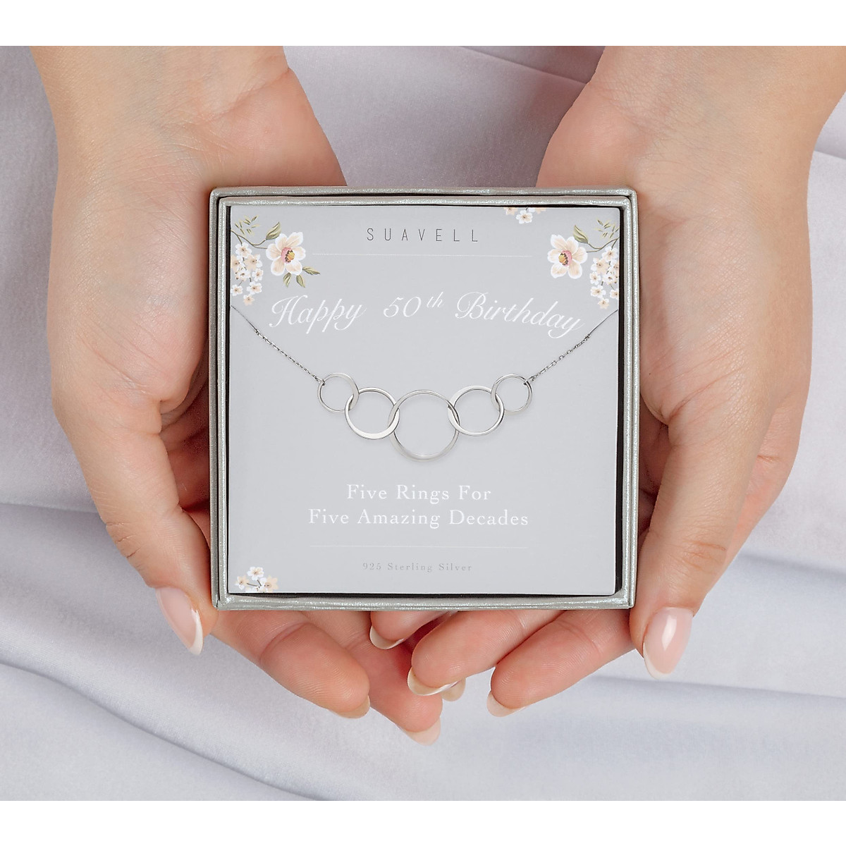 Suavell 5 Circle Necklace Pendant, 50th Birthday Gifts for Women. Sterling Silver Chain Necklace, Minimalist Jewelry, Dainty Necklace. Daughter Gift from Mom, Gifts for Women Turning 50