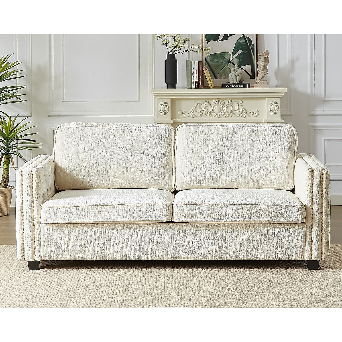 Suheww 2-in-1 Sleeper Sofa with Folding Foam Mattress, 2-in-1 Convertible Pull Out Sofa Bed, Pull Out Sleeper Sofa with Mattress Pull-Out Full Size Sofa Bed for Apartment Beige (Chenille)