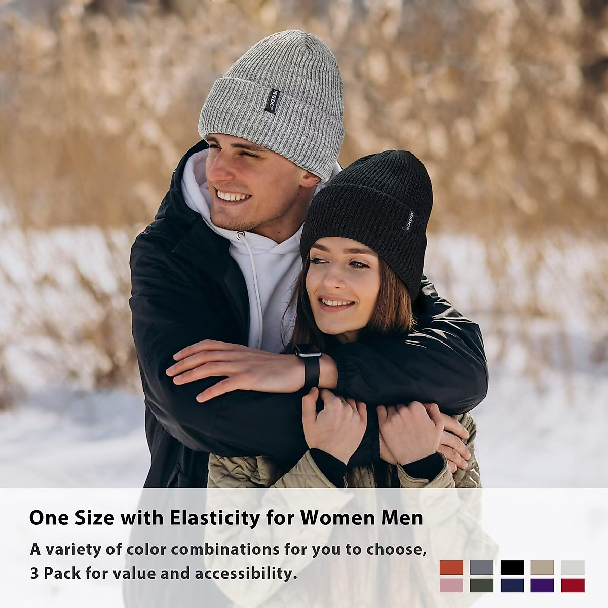 MSDC Beanies Women 3 Pack, Winter Hats for Women Men Fleece Lined Knit Warm Thermal for Cold Weather, Beanie for Women Fashionable Skull Cap(Gray+White+Pink)