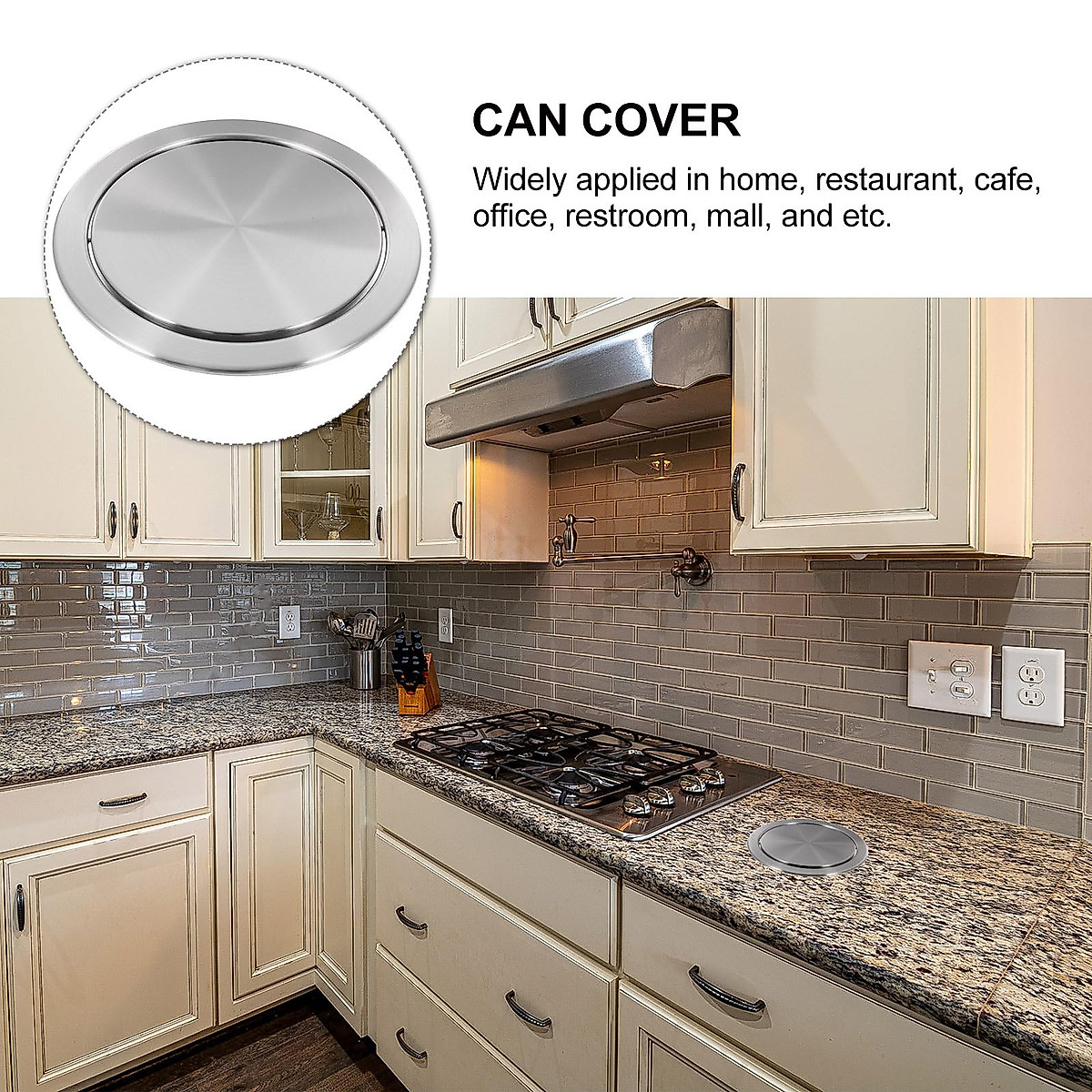 Housoutil Built-in Countertop Trash Bin Lid, Stainless Steel Round Trash Can Lid for Countertop, Grommet Recessed Trash Chute Cover for Kitchen Bathroom Office