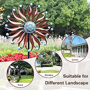 WinWindSpinner, Metal Wind Spinners for Yard Garden - Outdoor Garden Wind Spinner for Lawn Ornament, Windmills for The Yard Garden Patio Lawn (Retro Flower)