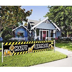 Large Construction Vehicle Happy Birthday Banner Baby Boy Toddler Kids Construction Theme Birthday Party Decoration Supplies Construction Bday party Backdrop Background Outdoor Indoor (9.8 x 1.6 feet)