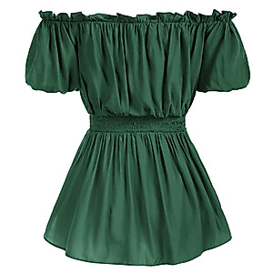 Renaissance Shirt Women Peasant Blouses for Women Corset Tops Dark Green XL