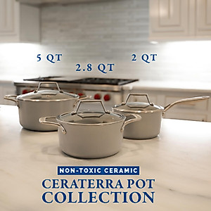 TECHEF - CeraTerra Collection, 2.8-quart Ceramic Nonstick Soup Pot with Glass Lid (PFAS, PTFE, and PFOA Free), Made in Korea (2.8-quart)