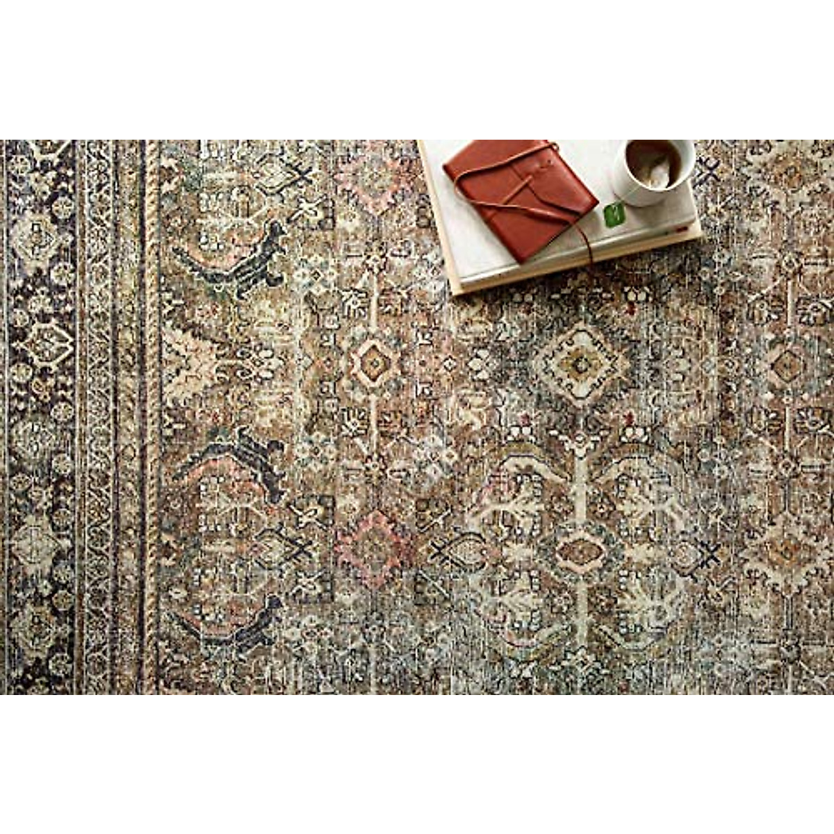 Loloi Layla Collection, LAY-03, Olive/Charcoal, 2'-6" x 12'-0", .13" Thick, Runner Rug, Soft, Durable, Vintage Inspired, Distressed, Low Pile, Non-Shedding, Easy Clean, Printed, Living Room Rug
