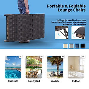 ALAULM Pool Lounge Chairs Outdoor Adjustable Chaise Lounge Chairs w/Sponge Cushion,2 Foldable & Portable Chairs and 1 Table for Poolside Patio Courtyard Seaside,Sand